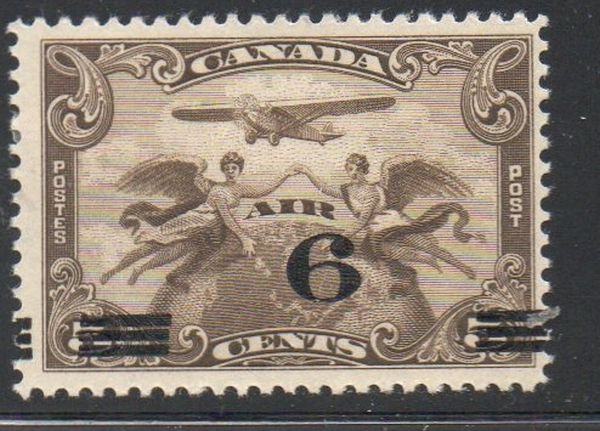 Canada Sc C3 1932 6 c overprint on 5 c Airmail stamp mint / HipStamp