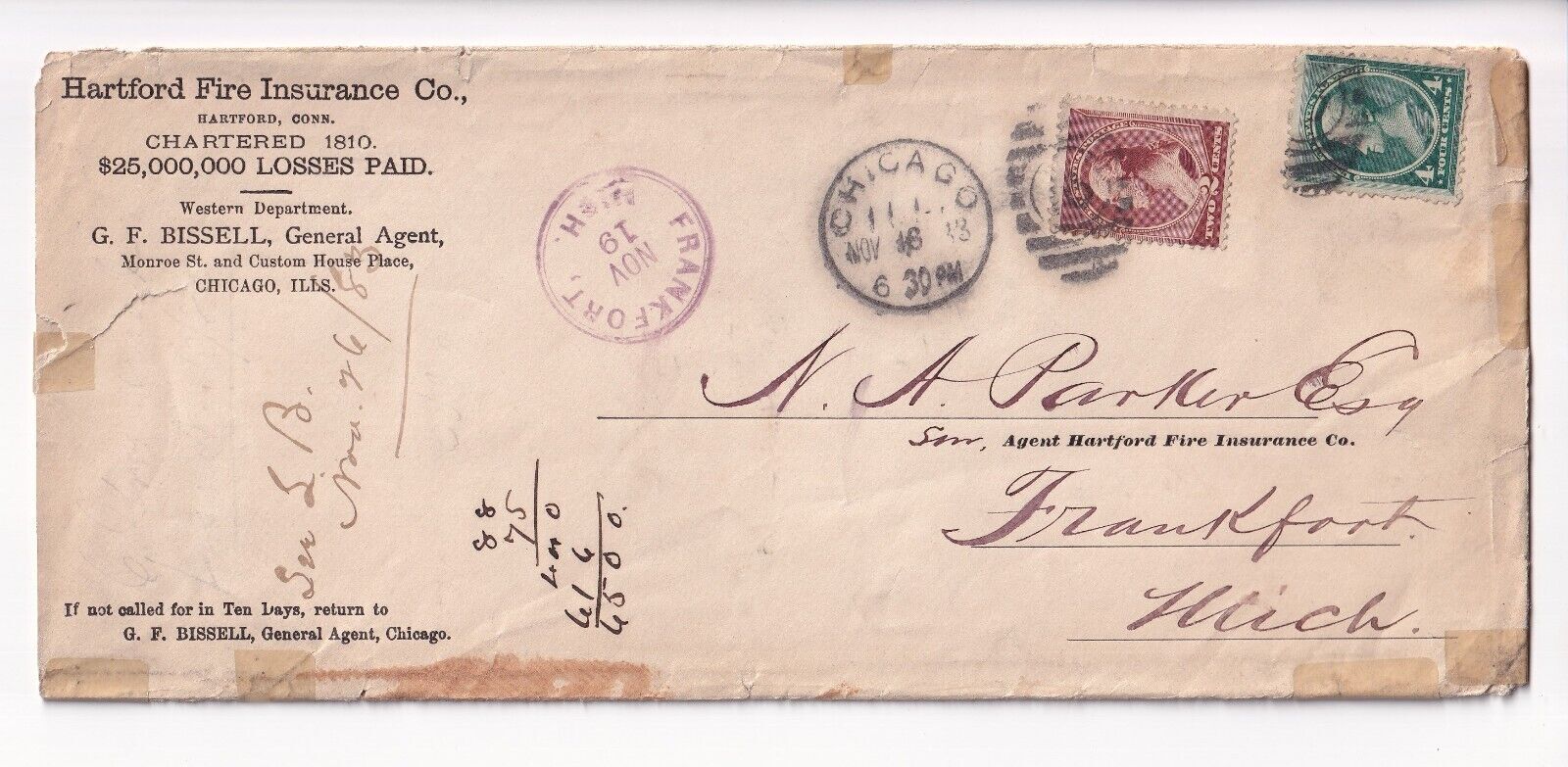 7 U.S. Covers from 1883-85 w/ Sc #211 (#10 Envelopes) (F31712) | United ...