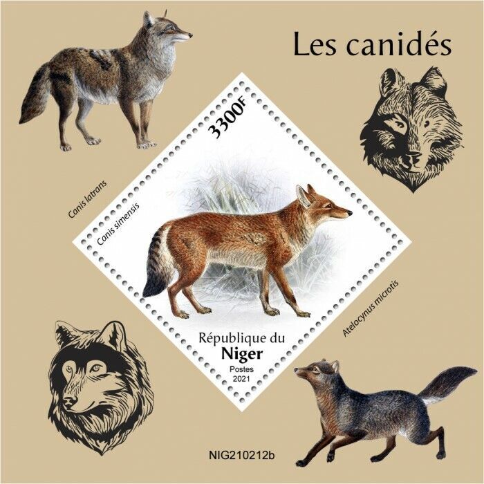 Niger 2021 MNH Wild Animals Stamps Canids Wolves Ethiopian Wolf 1v S/S ...