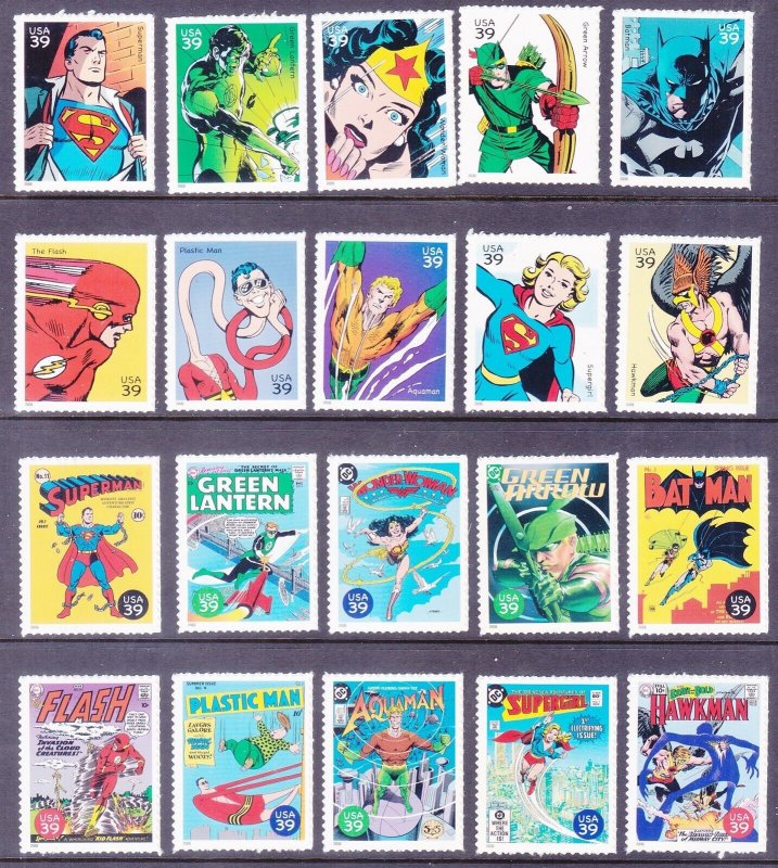 US 4084a-t MNH 2006 39¢ DC Comics Superheroes Singles Set of 20 Very ...