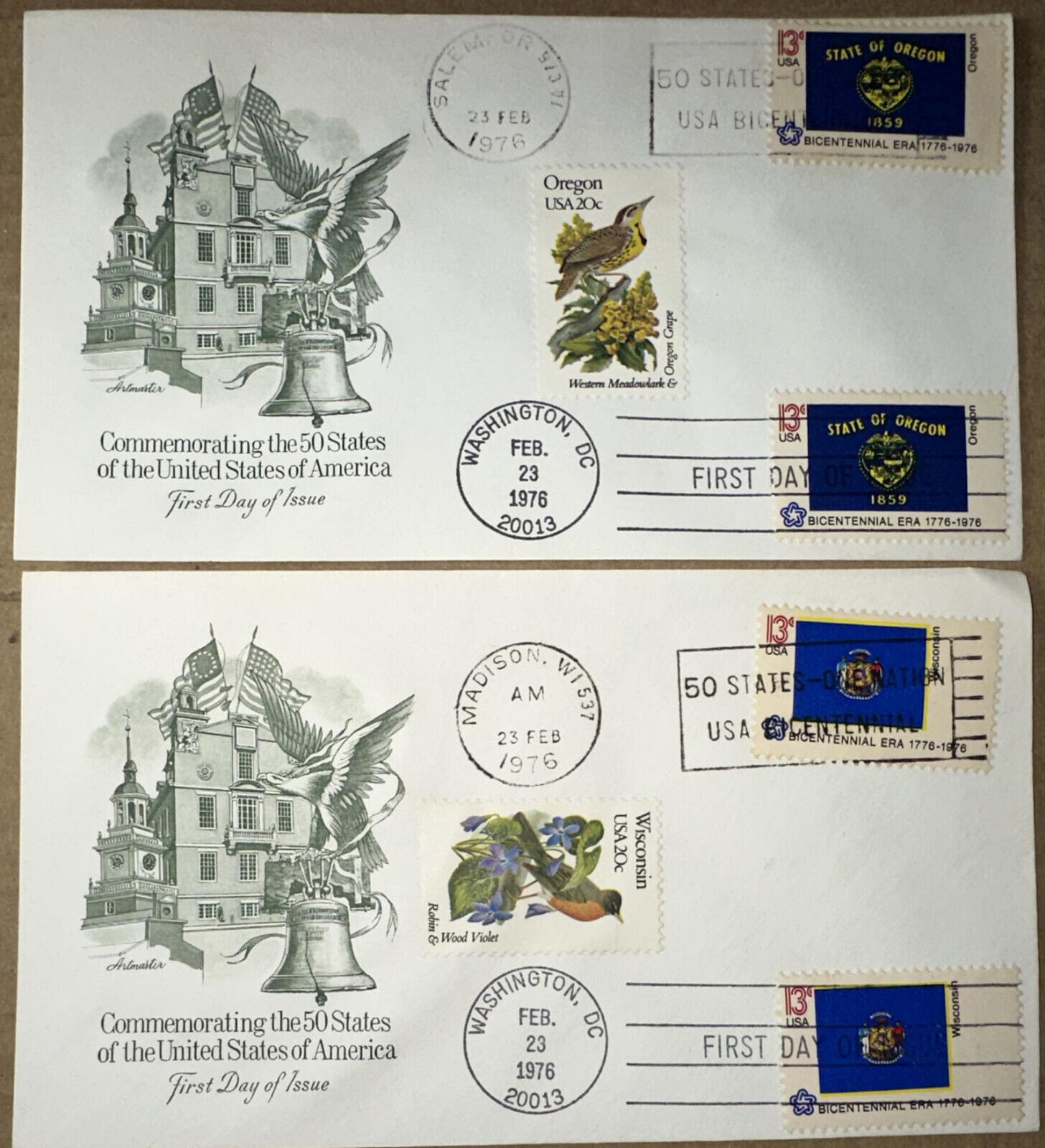 1976 Cmplt SET 50 State Flags With Dual Cancels on Each FDC & State ...
