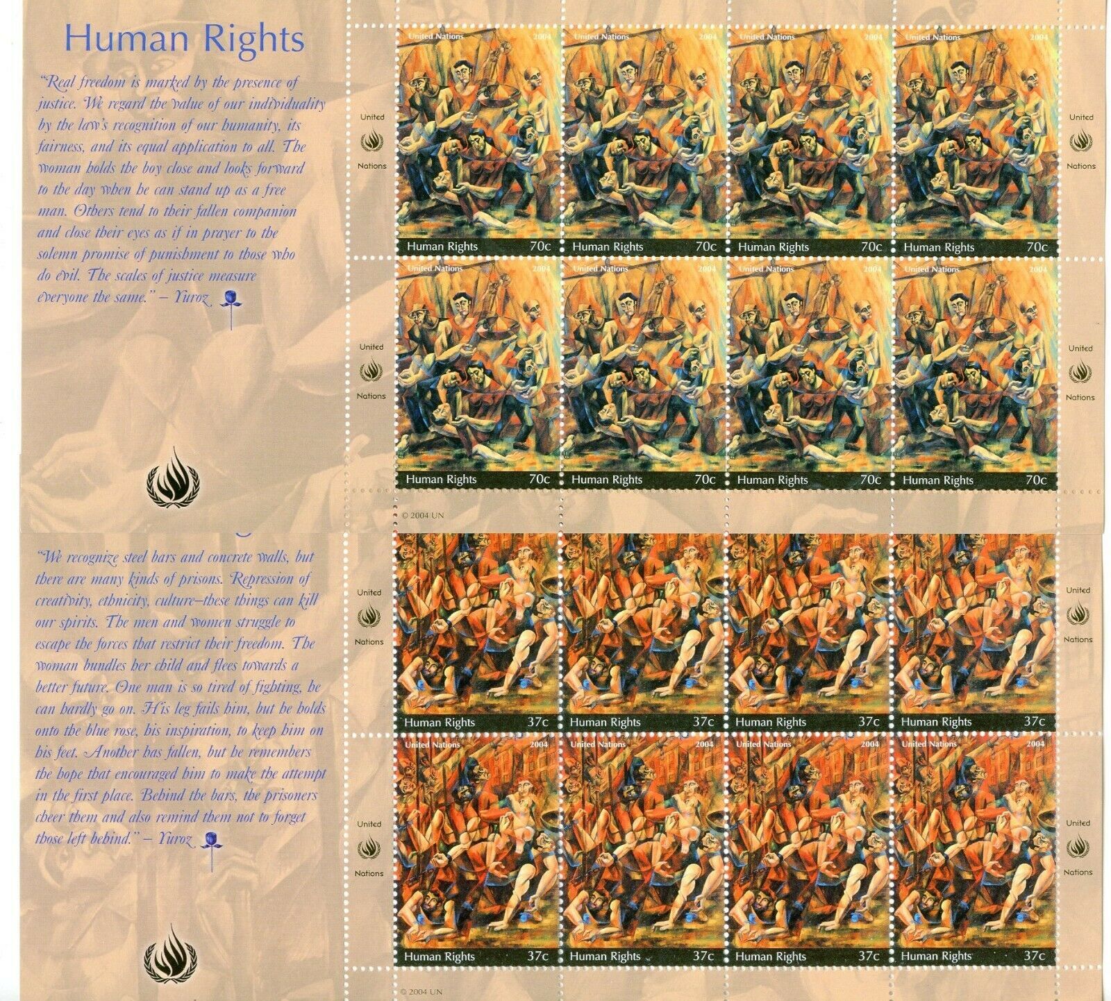 United Nations 2004 Human Rights New York SET of Sheets Mint NH ...