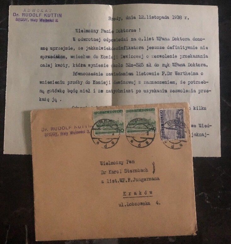 1935 Brody Poland Cover to Krakow Letter Enclosed / HipStamp