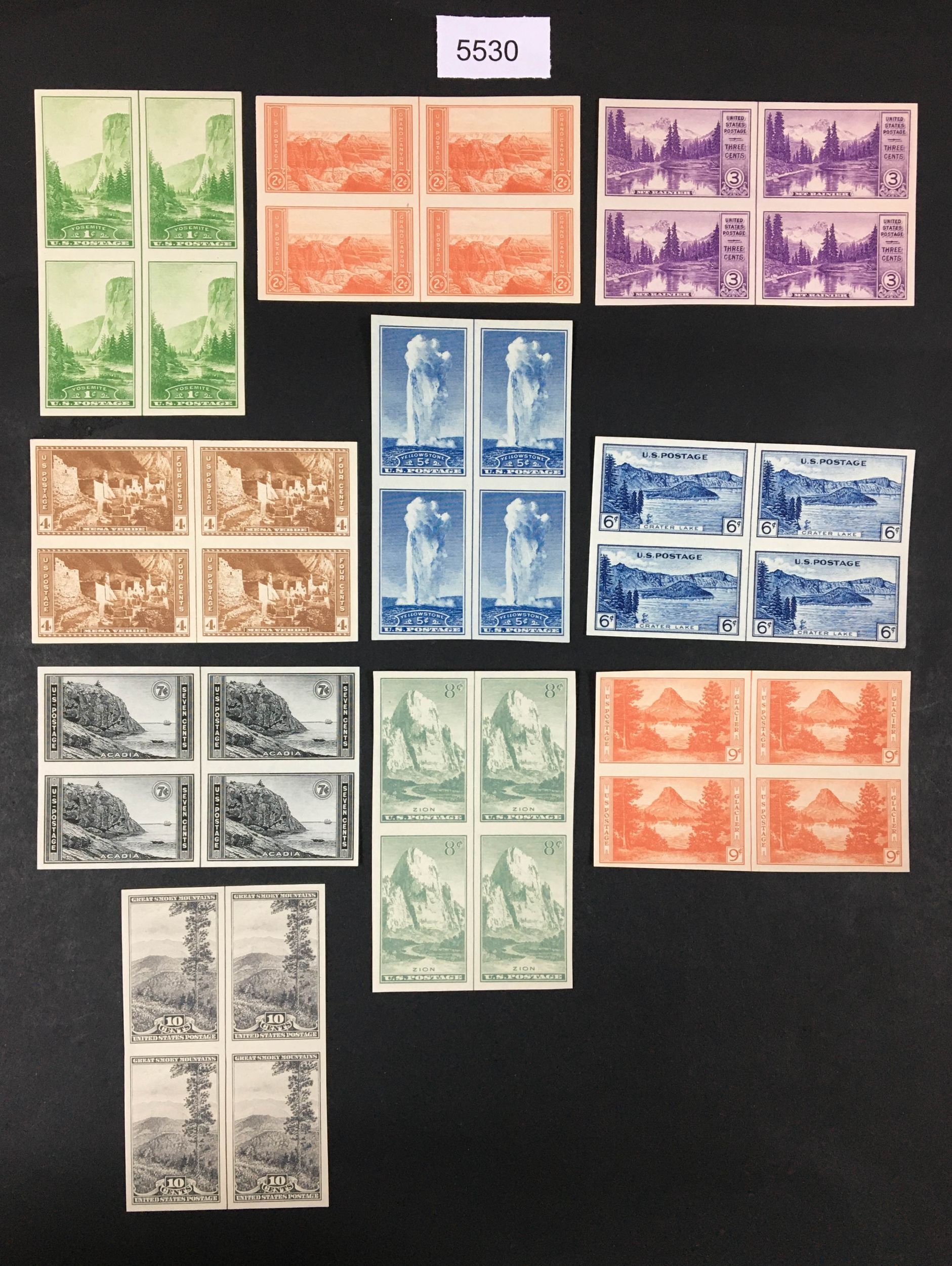 US Stamps # 756-765 Unused NO GUM Vertical Line Blocks of 4 LOT #J 5530 ...