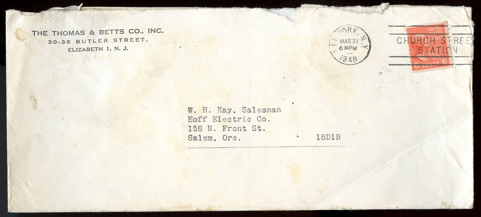 U.S. Scott 846 Prexie Coil Solo on Double Weight First-Class Cover ...