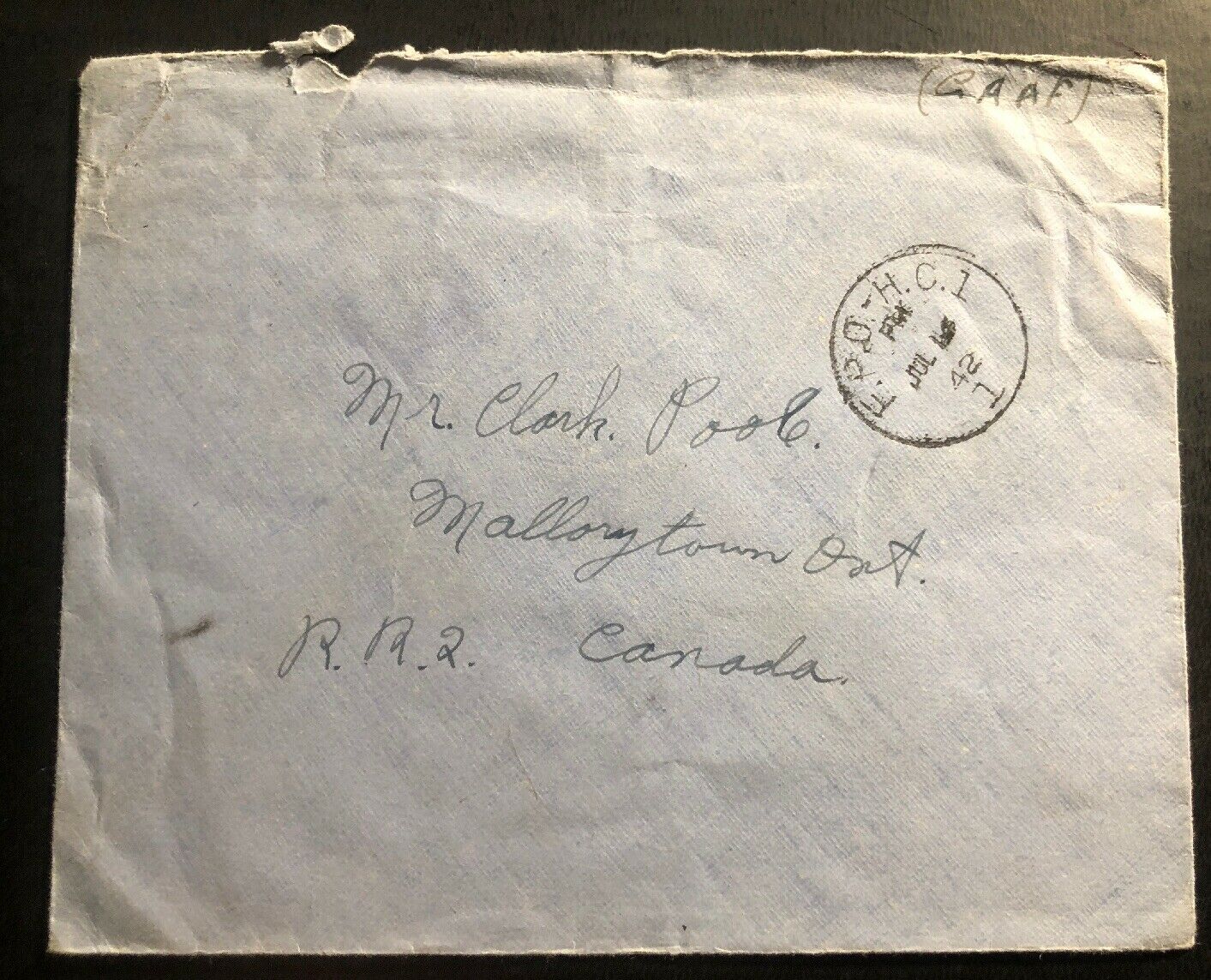 1942 Canadian Army Post Office Field Post OAS cover To Mallorytown ...