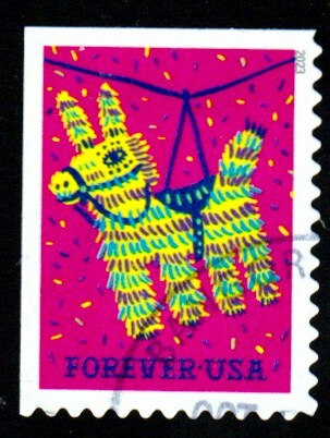 New-2023 - (66c) - Pinatas - Red background - Used Single - Off Paper ...