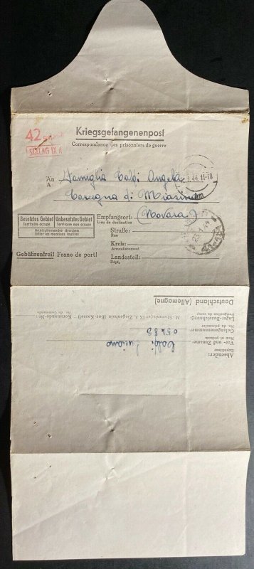 1944 Germany Stalag 9A POW Prisoner of War Letter Cover To Novara Italy ...