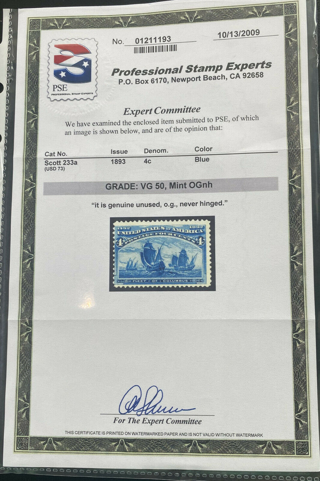 US SCOTT 233a Mint OG NH Very Good Graded 50 PSE CERT (GP 5/3) | United ...