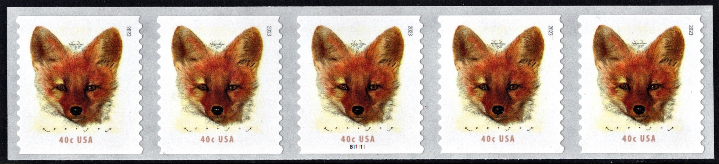 NEW ISSUE 40¢ Red Fox Plate Strip of Five: #B11111 (2023) SA | United ...
