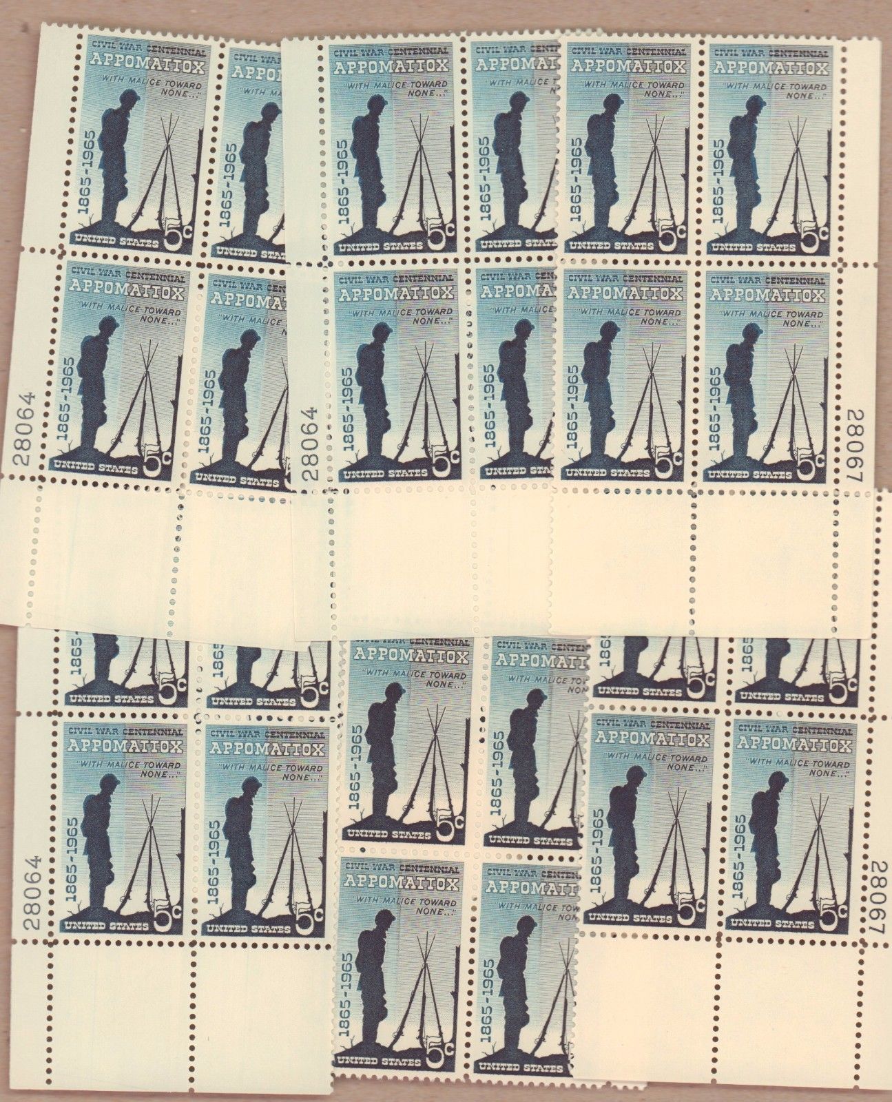 {BJ Stamps} US 1182 Surrender-Appomattox.. MNH 25 Plate Blocks of 5 ...