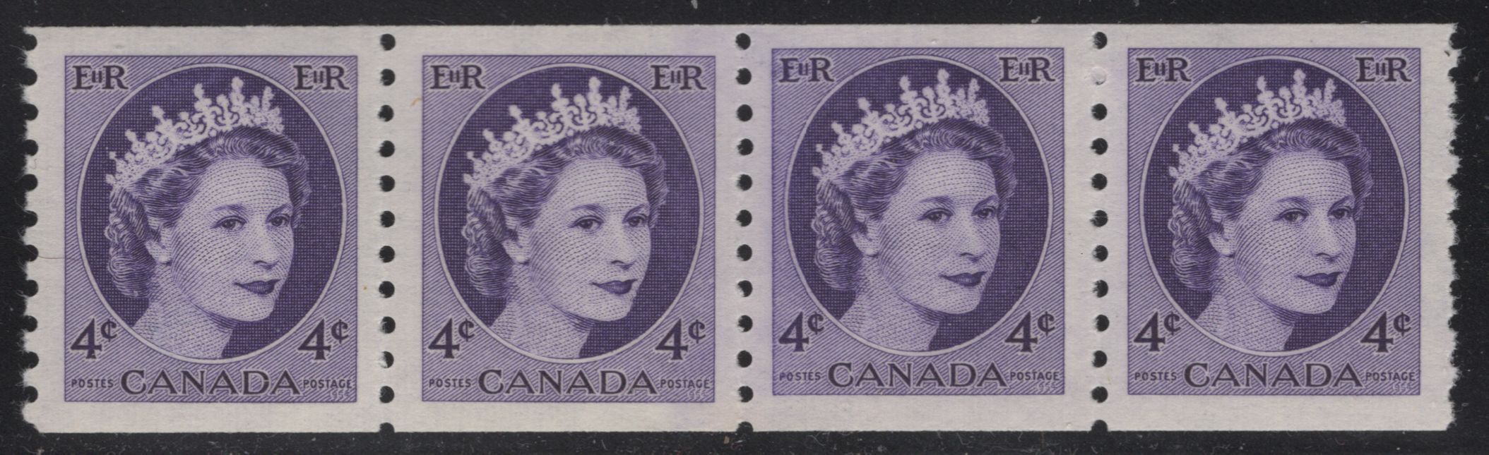 Canada 1954 MNH Sc 347iv 4c QEII Wilding Portrait Jump strip Damaged E ...
