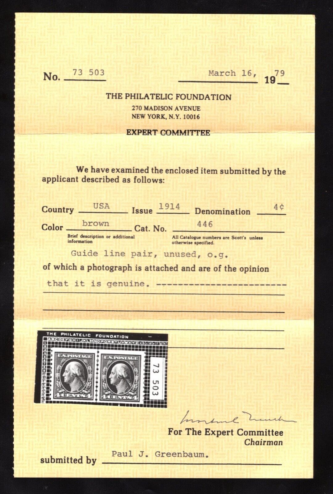 US Stamps #446 Coil Line Pair Mint OG NH VF PF Cert LOT #77737 ...
