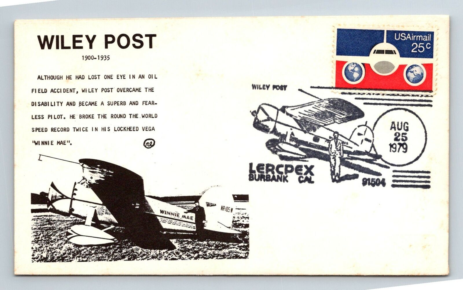 1979 Burbank Wiley Post - Broke Speed Record - Using Lockheed Vega ...