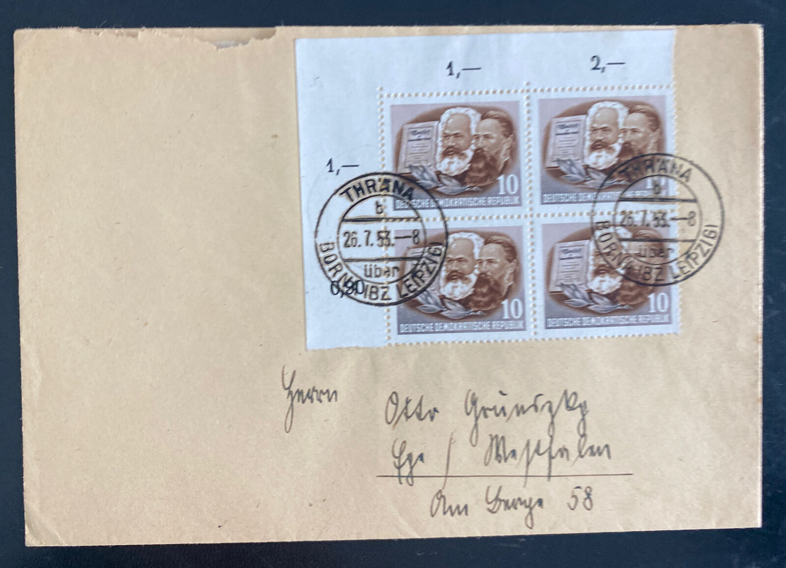 1953 Thrana East Germany DDR Cover To Epe Karl Marx Leaders Stamps ...