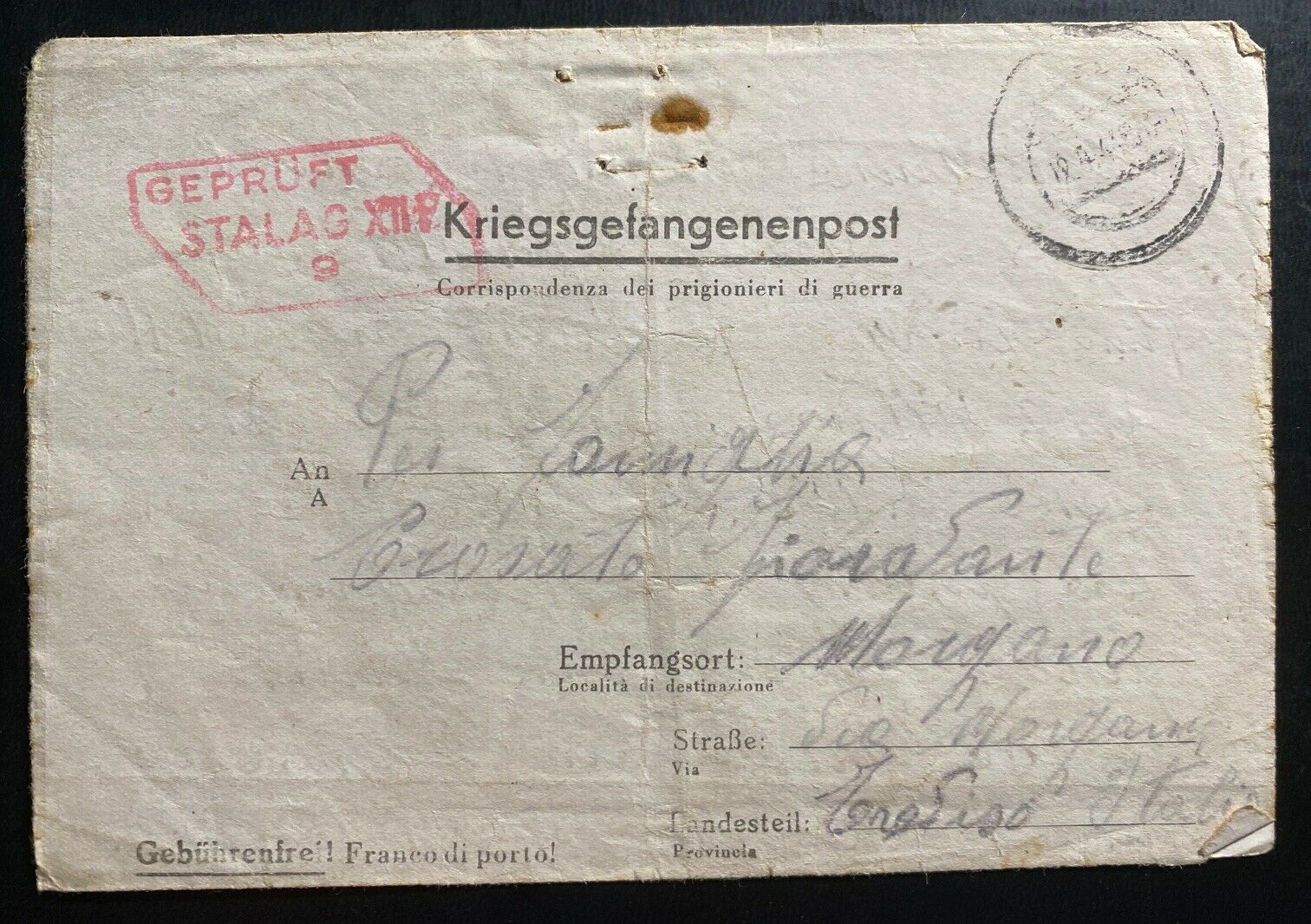 1944 Germany Stalag 12F POW Prisoner of War Letter Cover To Morgano ...