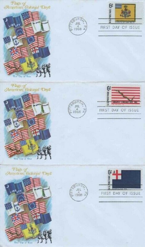 1345/1354 6c HISTORIC FLAGS - Set of 10 Fleetwood cachets / HipStamp