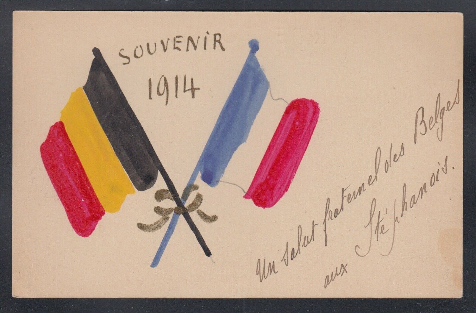 France 1914 WWI Hand-Painted Belgium & French Flags Patriotic Postcard ...