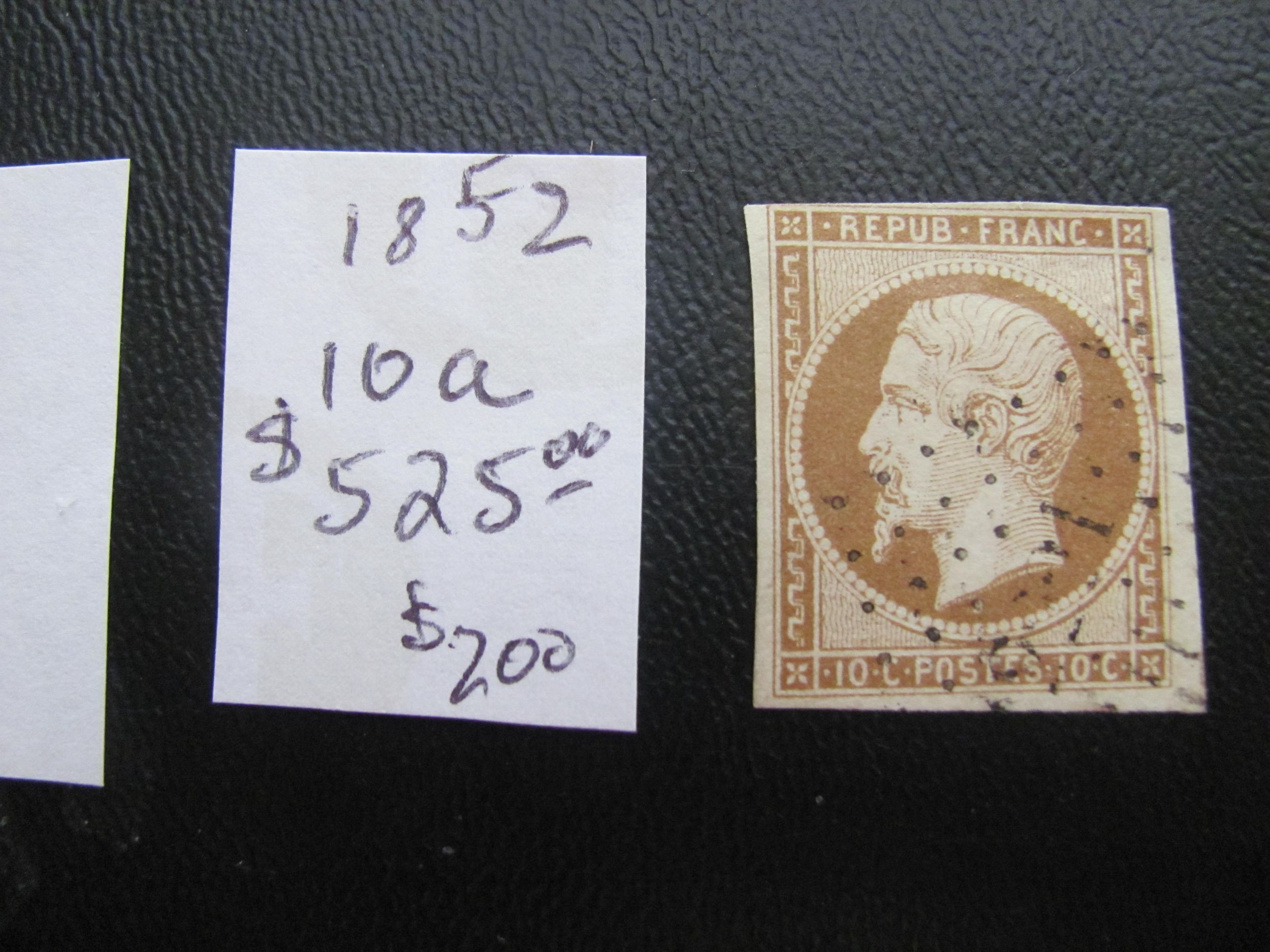 France Used 1852 SC 10a Repub Franc $525 3 Margins VF/XF (164) | Europe ...