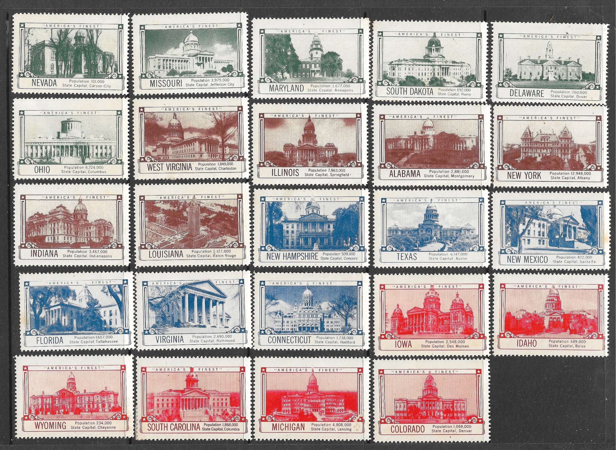 USA 1940s SEAGRAM'S 48 State Capitals Poster Stamp Labels Set MNH /6 MH ...