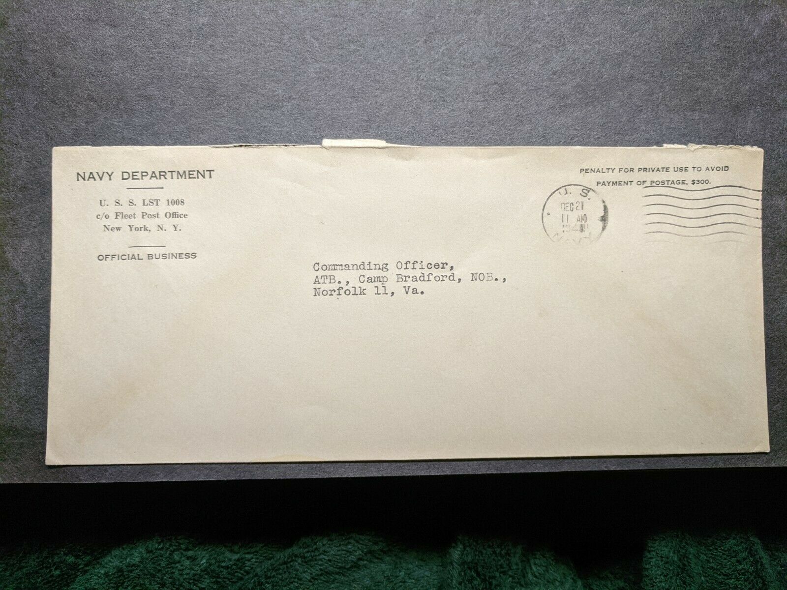 USS LST-1008 Official WWII Naval Cover 1944 | United States, Stamp ...