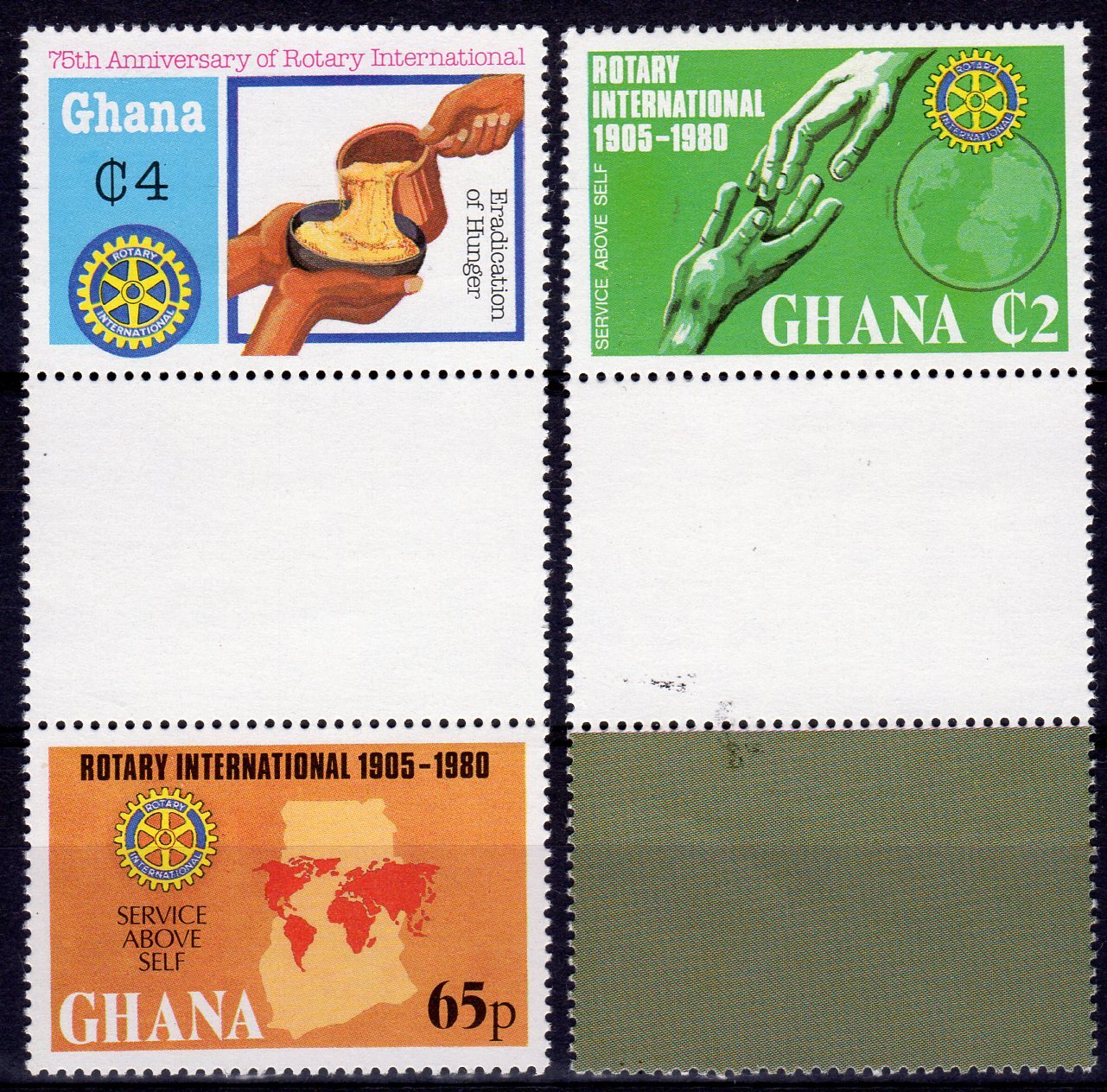 Ghana 1980 Sc#742/744 ROTARY INTERNATIONAL inter-paneau se-tenant ...