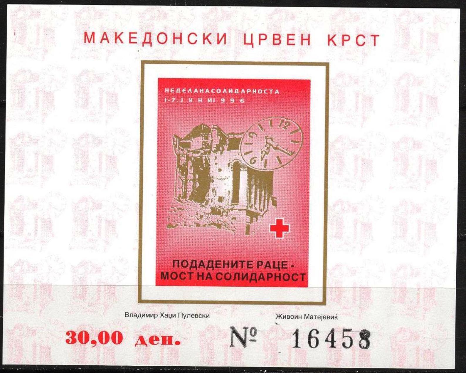 Macedonia Postal Tax Stamps 1996 Red Cross Solidarity Week S/S Imperf ...