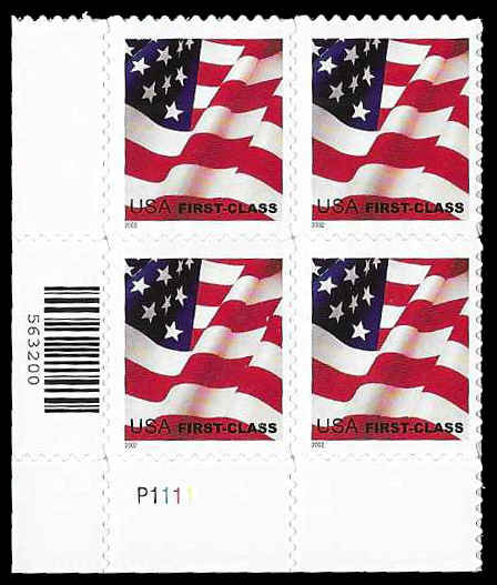 PCBstamps US #3621 PB $1.48(4x(37c))Flag, perf 11.25x11, MNH, (PB-3a ...