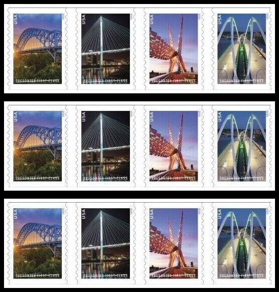 US 5808-5811 5811a Bridges presorted first-class 25c coil strip 3x4 MNH ...