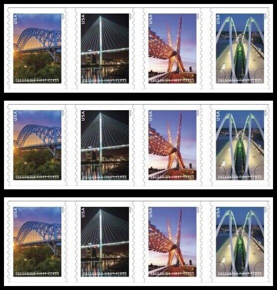 US 5808-5811 5811a Bridges presorted first-class 25c coil strip 3x4 MNH ...