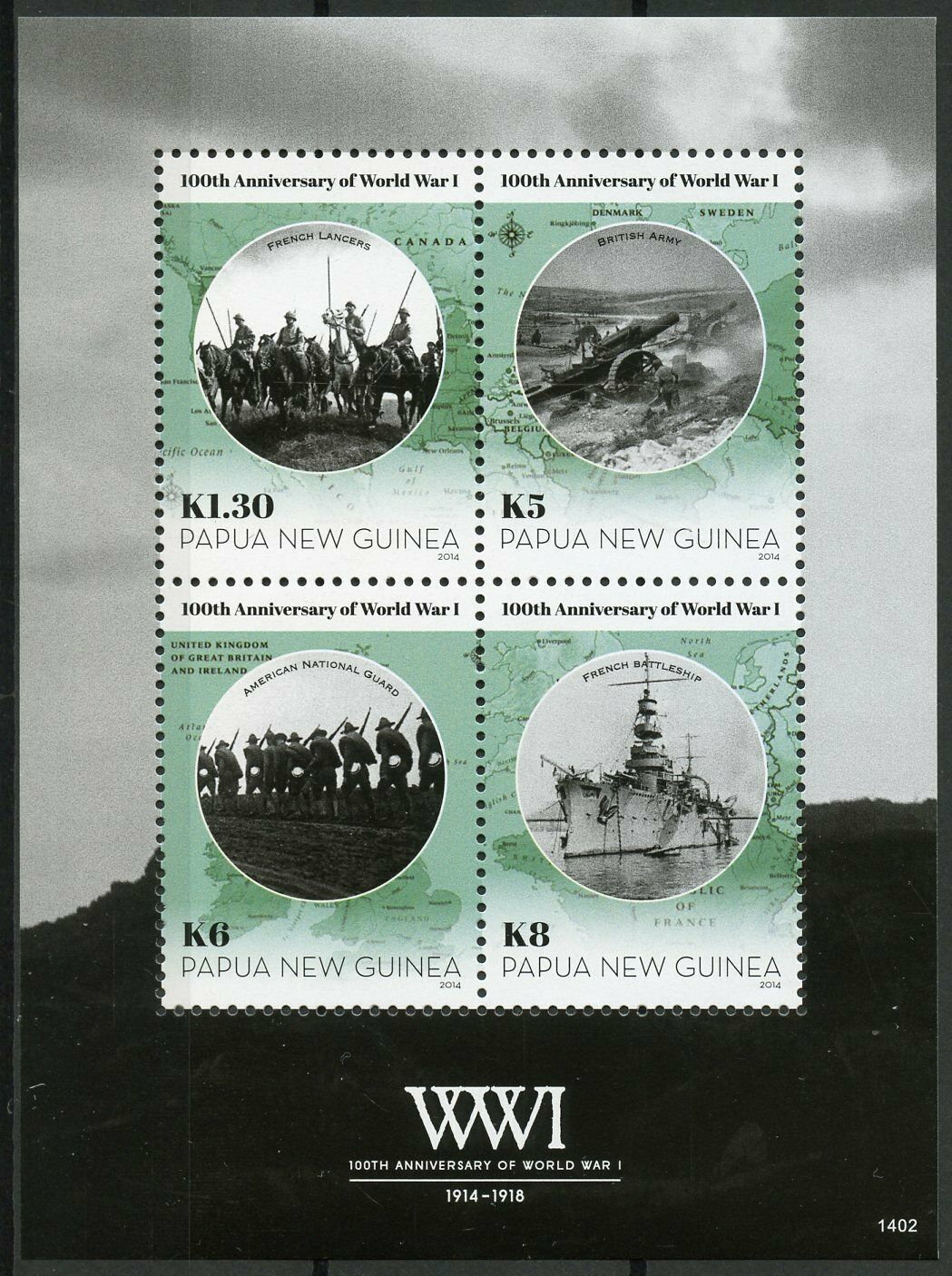 Papua New Guinea PNG 2014 MNH WWI WW1 World War I 4v M/S Battleships ...