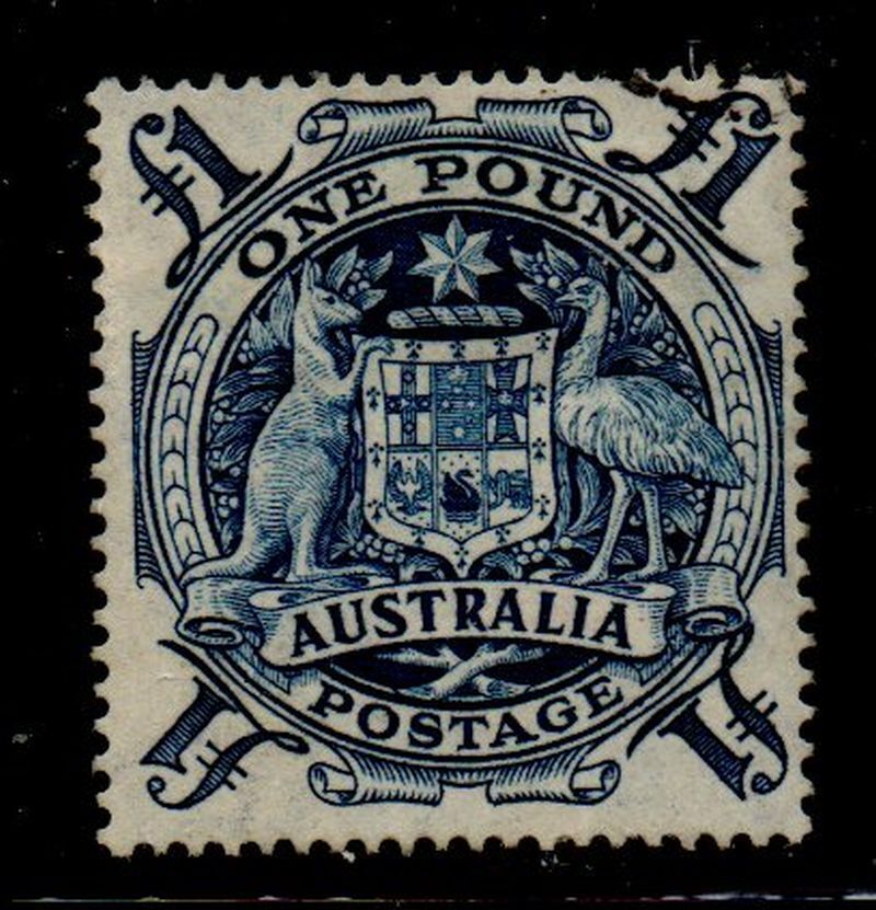 Australia Sc 220 1949 £1 deep blue Coat of Arms stamp used | Australia ...