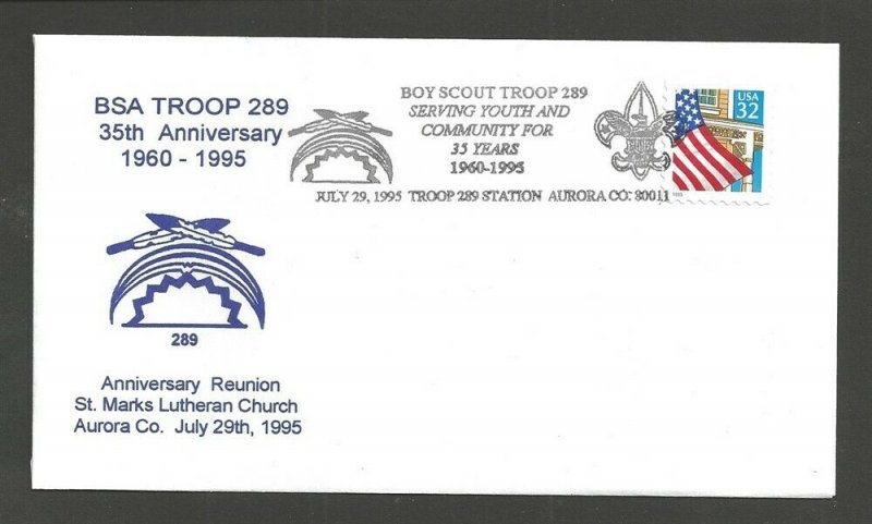 1995 US Boy Scout Aurora Colo BSA troop 289 35th anniversary cancel ...