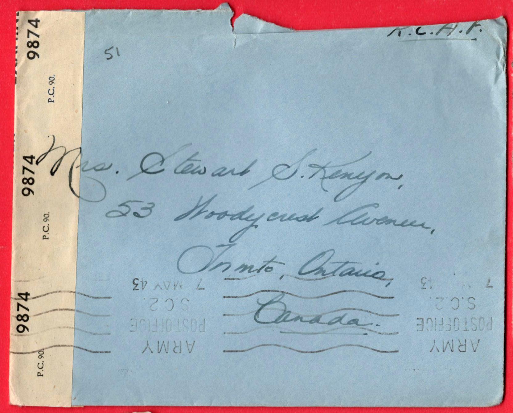 WWII Censored Military Mail ~ East Moor, England to Canada from R.C.A.F ...