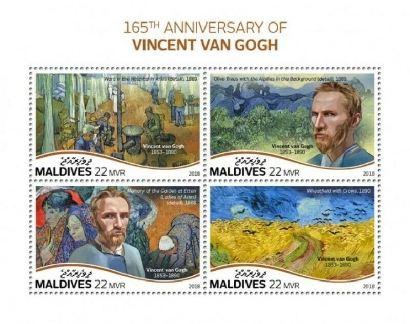 Maldives - 2018 Vincent van Gogh Art - 4 Stamp Sheet - MLD18704a ...