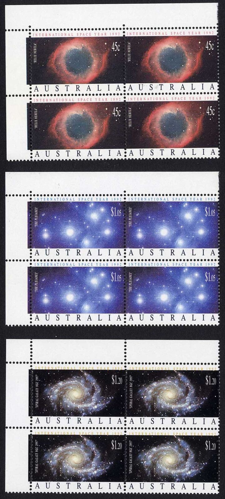 Australia SG1343-5 International Space Year set of 3 in U/M Blocks ...