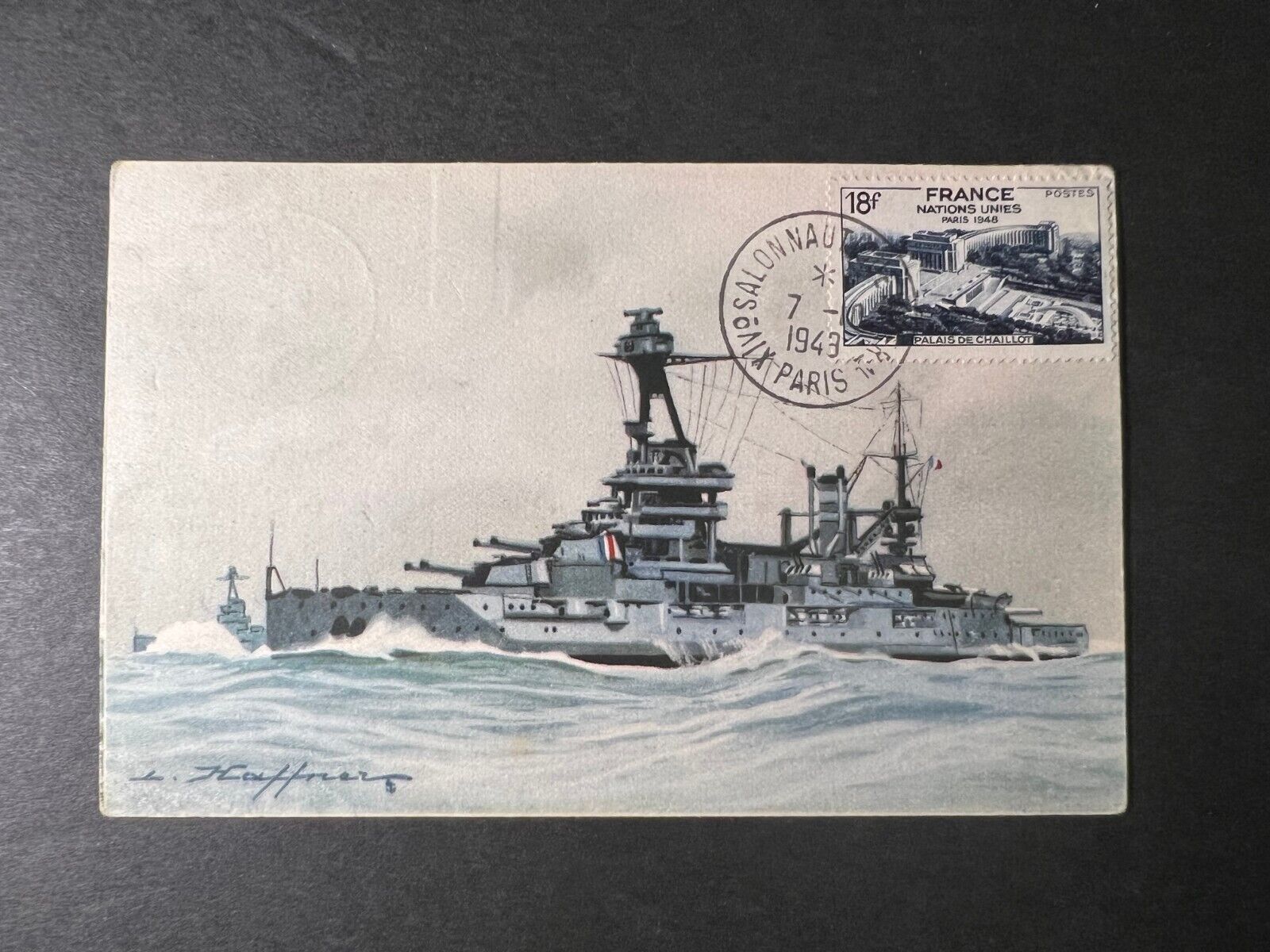 1948 France Navy Ship Postcard Cover Paris Local Use Cuirasse Lorraine ...