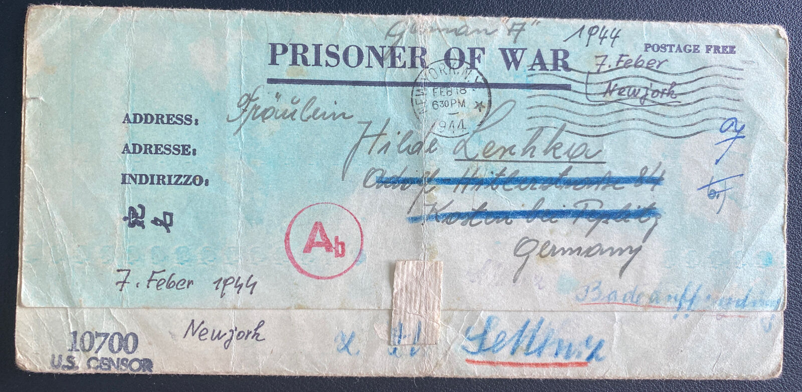 1944 Usa Prisoner Of War POW Honge Camp Letter Cover To Teplitz Germany ...