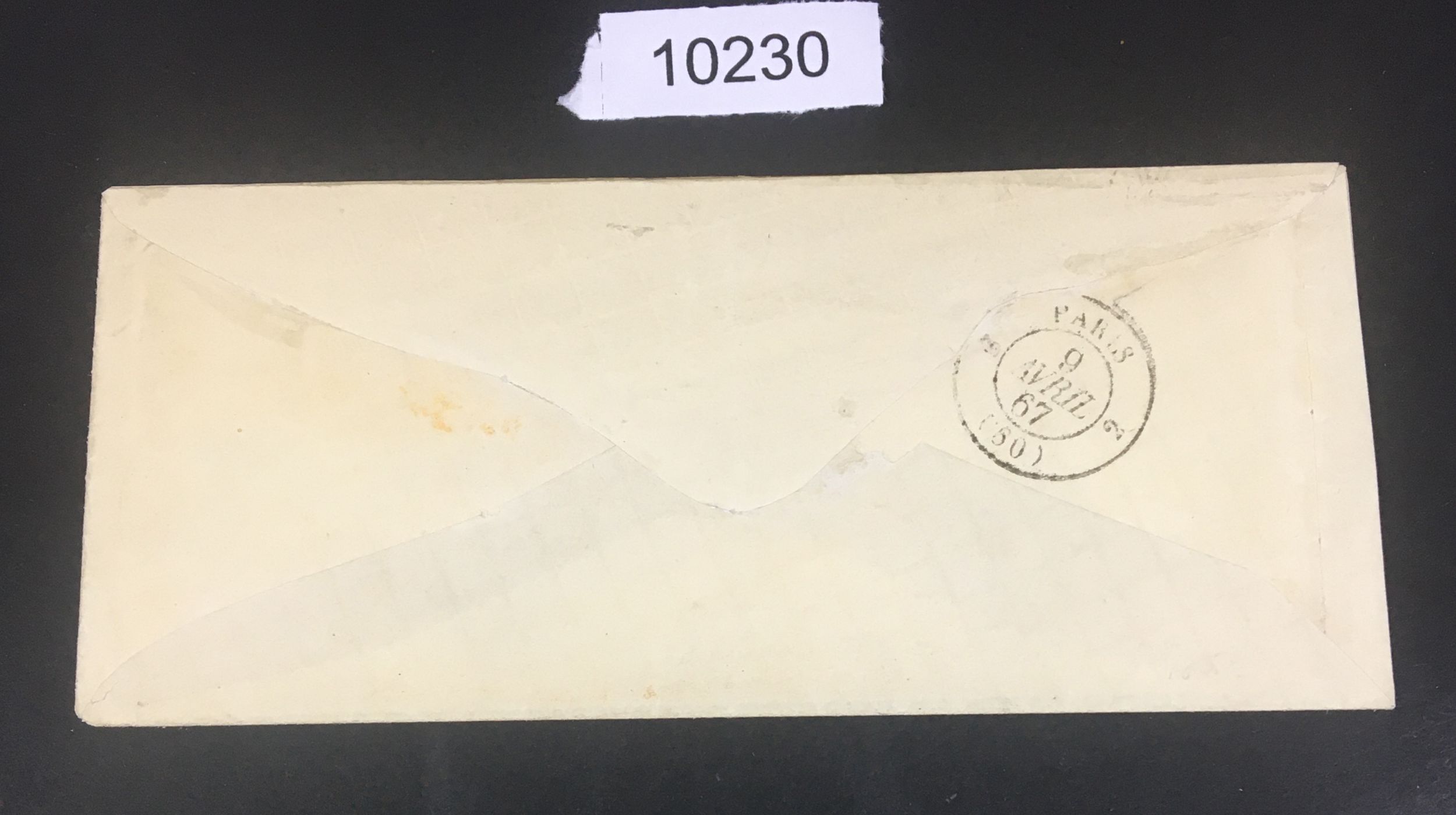 US Stamps # 65, 69 Used on 1867 Cover to France CV $160 LOT #10230 ...