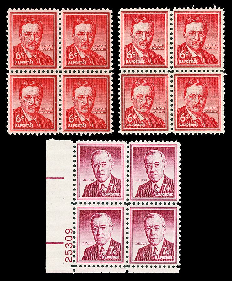 Scott 1039, 1039a, 1040a 6c-7c Liberty Issue Variety Blocks Mint VF NH ...