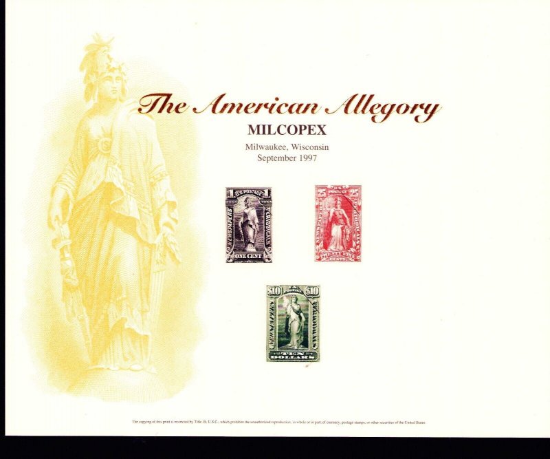 BEP Souvenir Card American Allegory 1997 MILCOPEX, Milwaukee Stamp ...