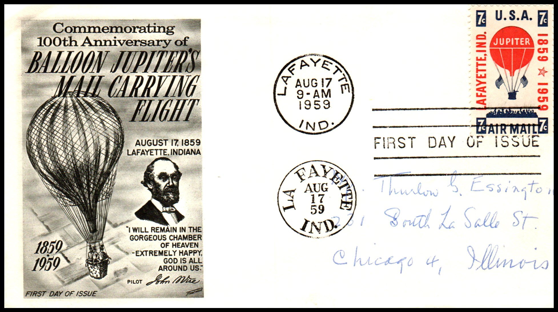 US C54 Balloon Jupiter Fleetwood Pen FDC | United States, Air Mail ...