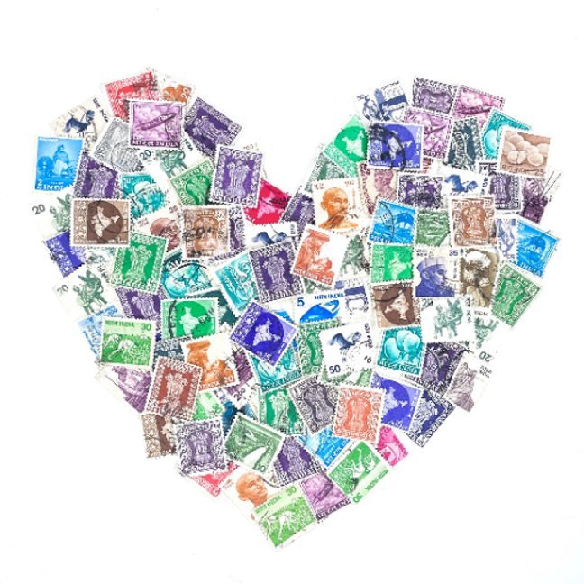 100 x used Indian postage stamps, all off paper India - for collage ...