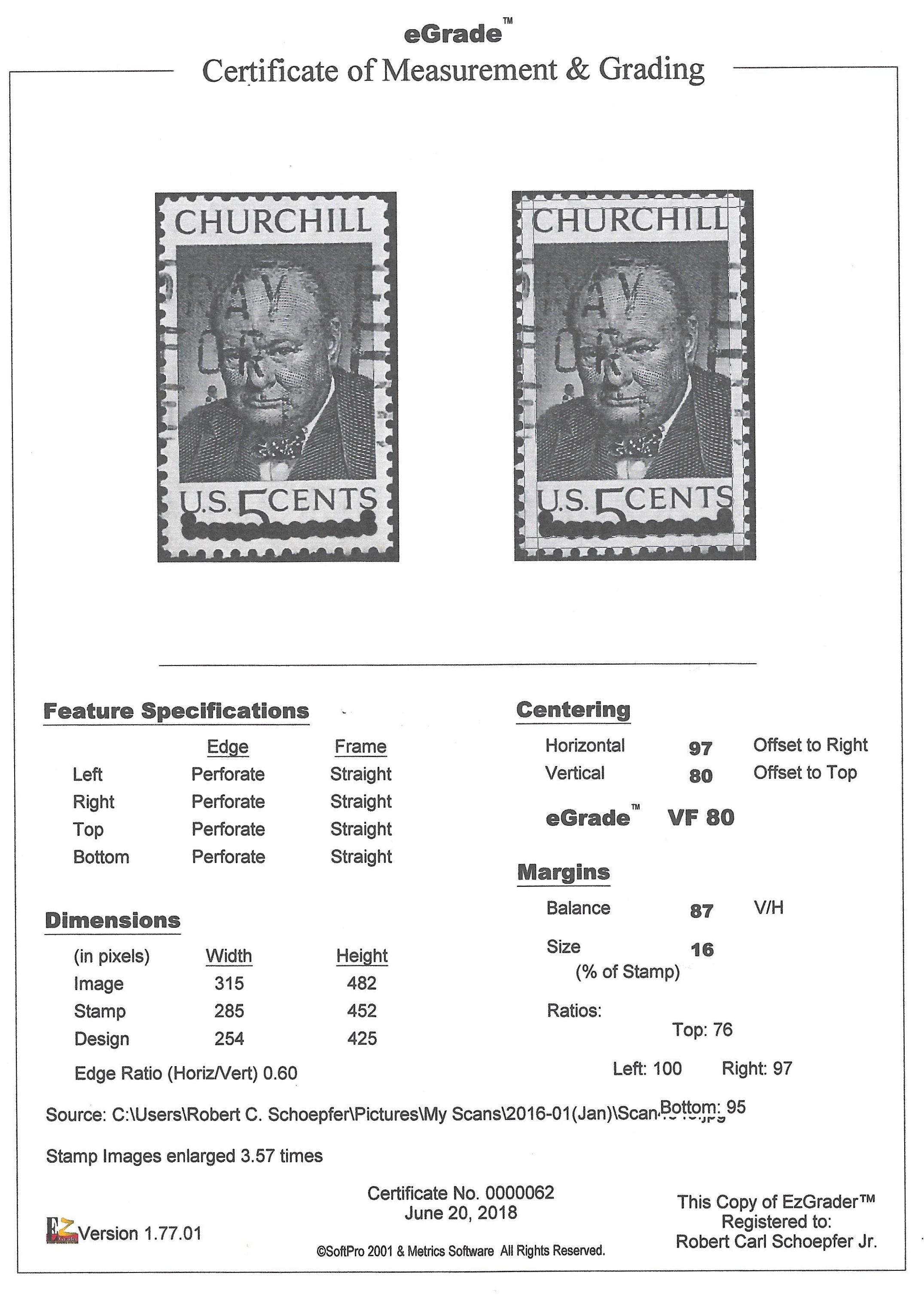 1264 5 cents SUPER LOGO Winston Churchill Memorial Stamp used EGRADED ...