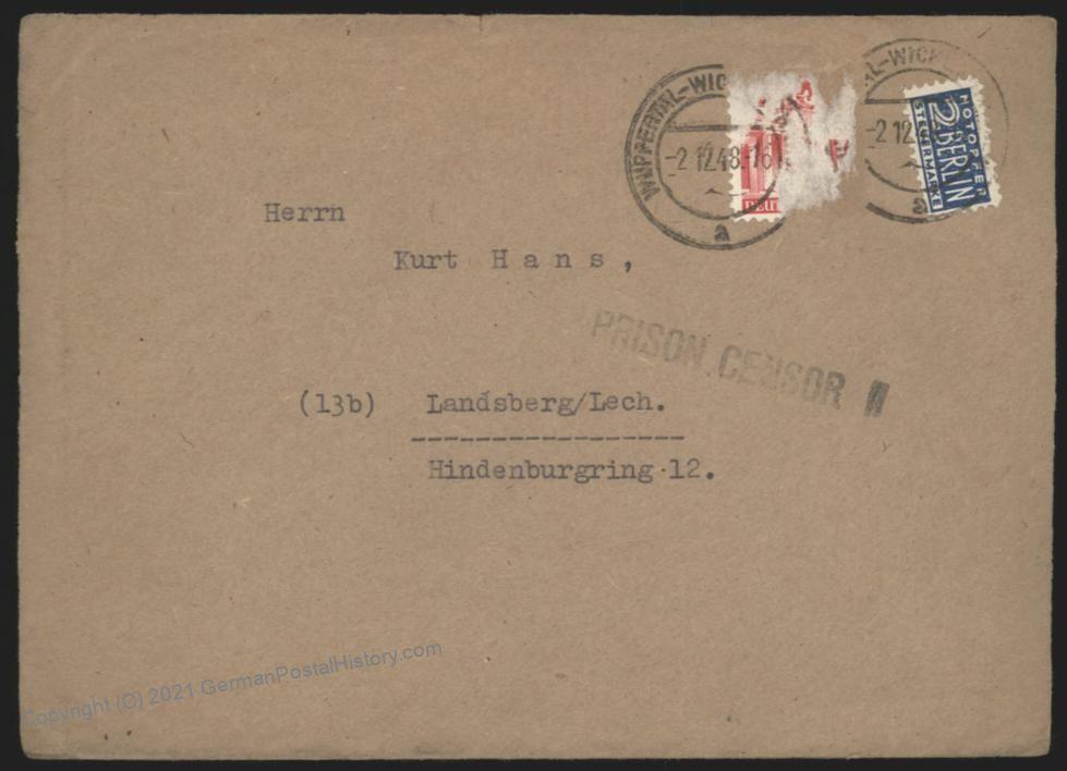 German 1948 WWII Prison Cover Landsberch Lech Censor Cover 106695 ...