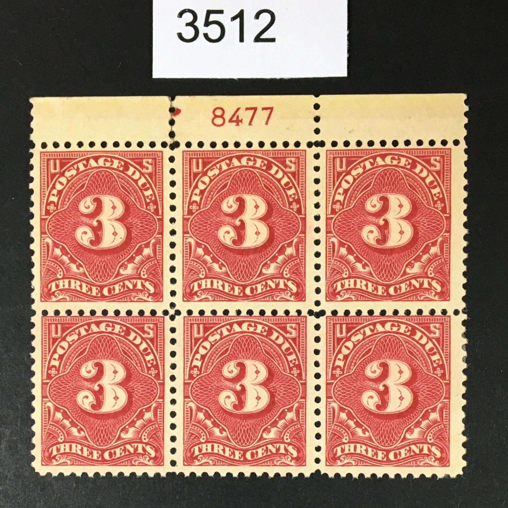 US Stamps # J63 Intact Plate Block of 6 Mint OG LH CAT. $125 LOT #3512 ...