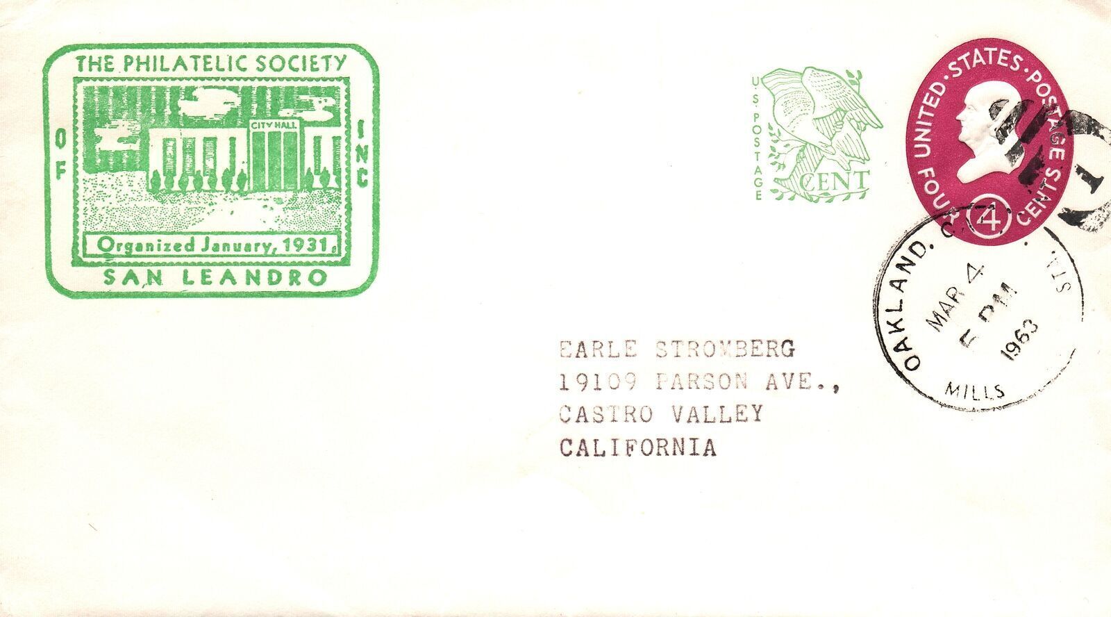 Scott #U545 4c + 1c Uprated Stamped Envelope on Cacheted Cover SAN ...