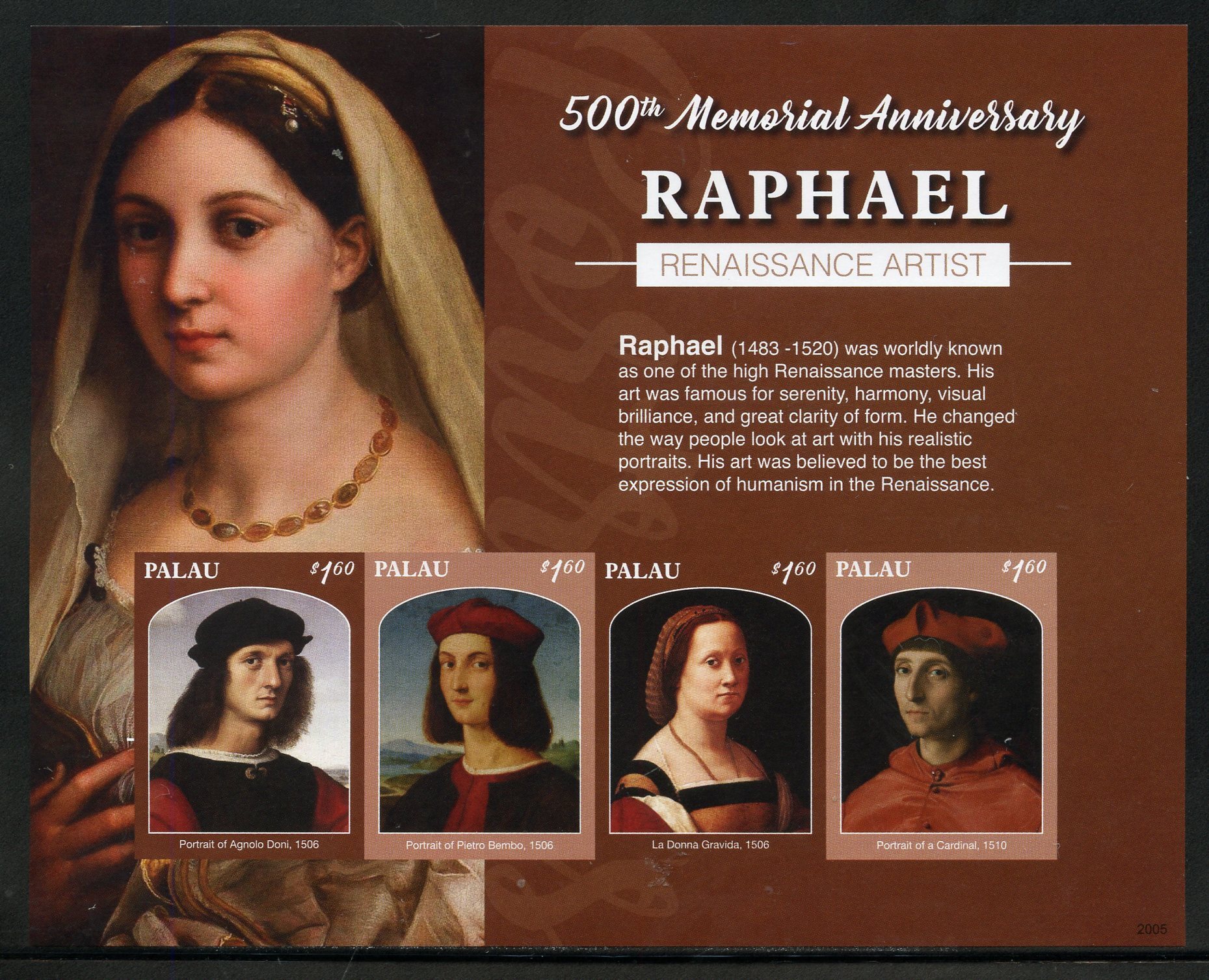 Palau 2020 500th Memorial ANN of Raphael Renaissance Artist Imper SHT ...