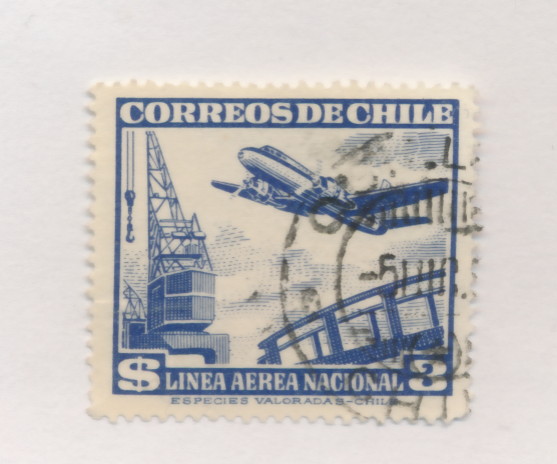 Chile 1955 Scott C140 used - 3p, Jet plane over dock crane | Central ...