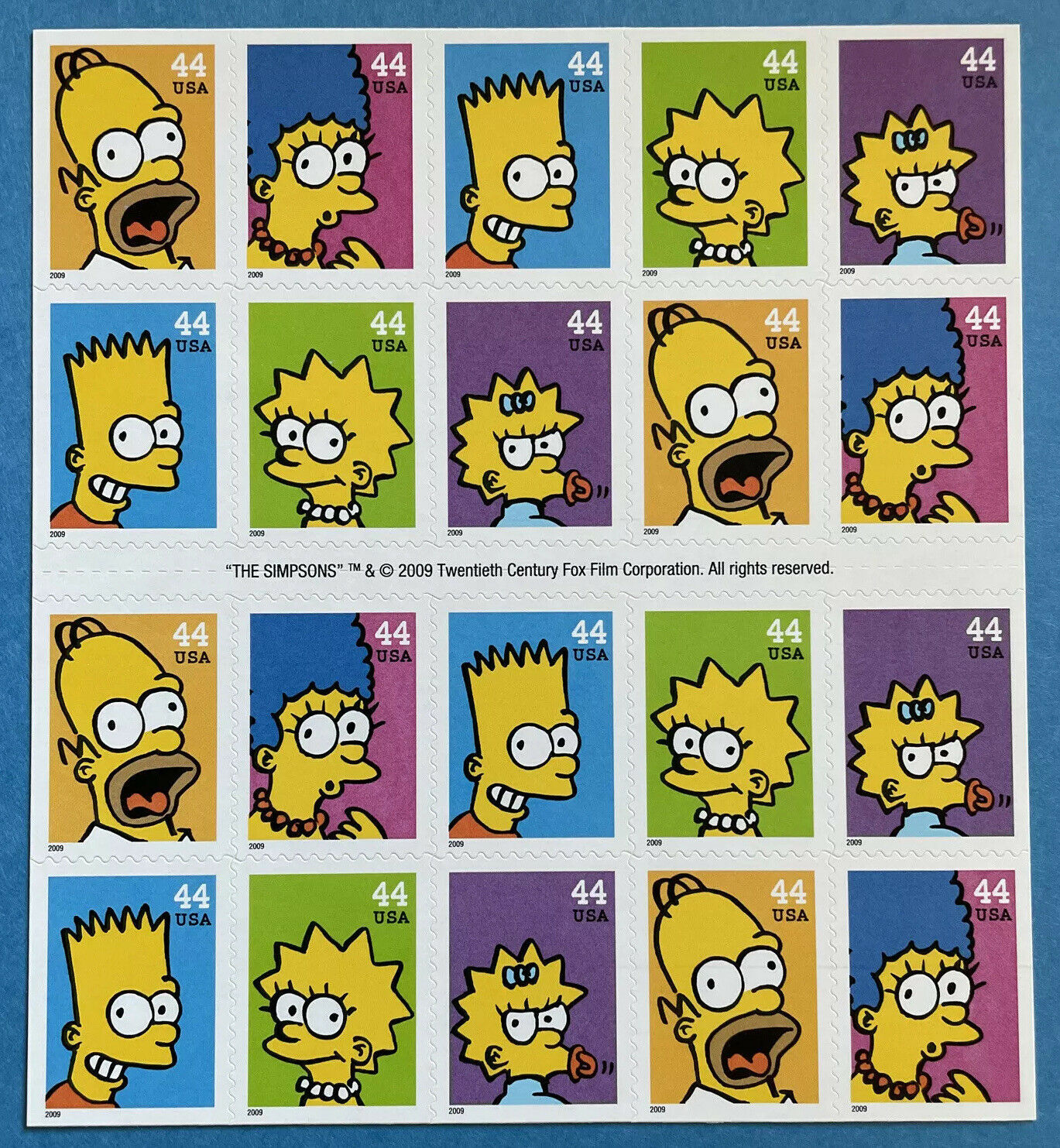 Scott 4399-4403 THE SIMPSONS (Homer) Pane of 20 US 44¢ Stamps MNH 2009 ...